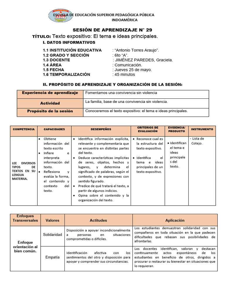 Sesión de Aprendizaje s29 - Comunicacion | PDF | Aprendizaje | Evaluación