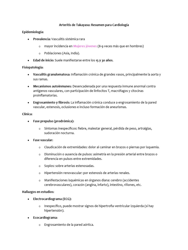 Arteritis de Takayasu en Cardiología: Guía Esencial | PDF | Inflamación ...