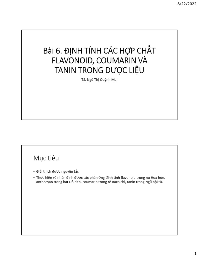 TT. Bài 6. Flavonoid, Coumarin, Tanin | PDF