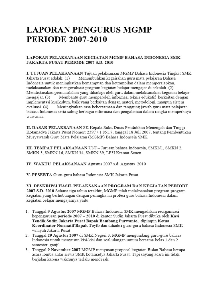 Laporan Pengurus MGMP Periode | PDF | Perjalanan