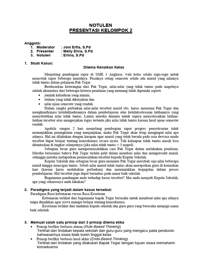 Notulen Presentasi Kelompok 2 | PDF
