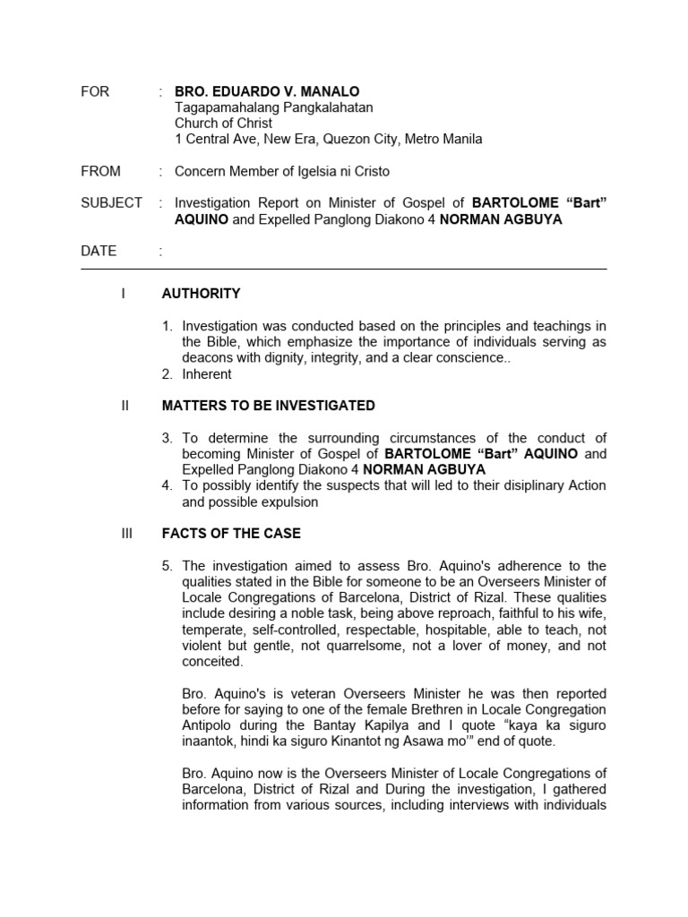 Sample Format of Investigation Report | PDF