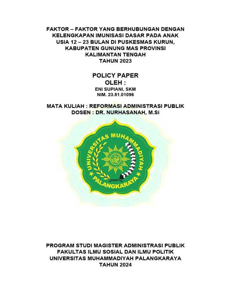 Faktor - Faktor Yang Berhubungan Dengan Kelengkapan Imunisasi Dasar Pada Anak | PDF