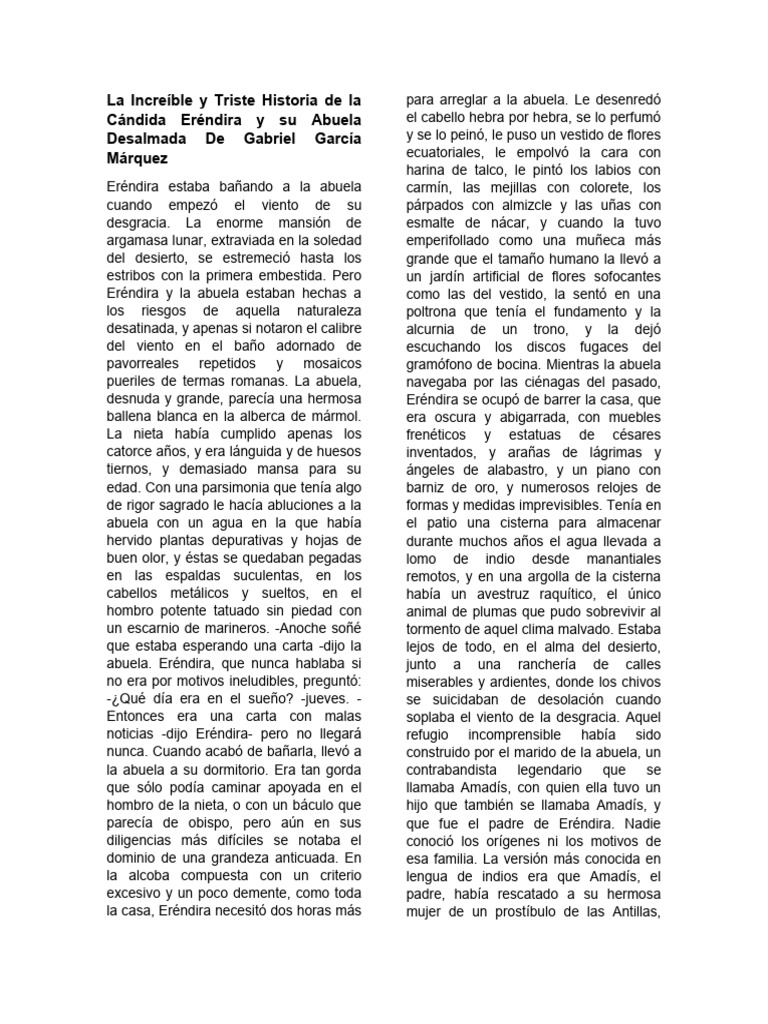 Historia de Eréndira y su abuela | PDF | Poesía