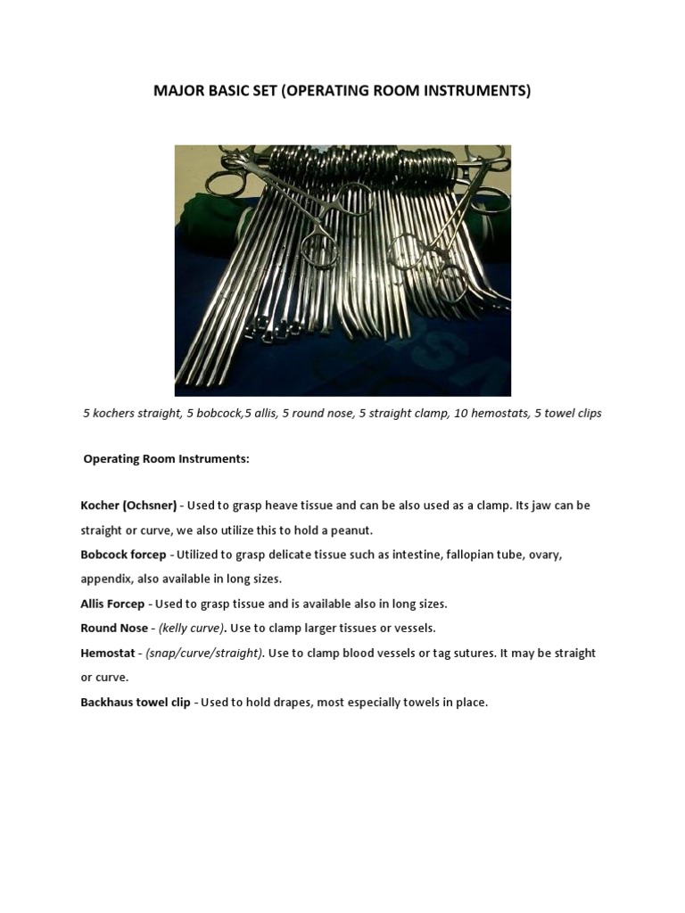 Major Basic Set (Operating Room Instruments) | PDF | Surgery | Medical ...