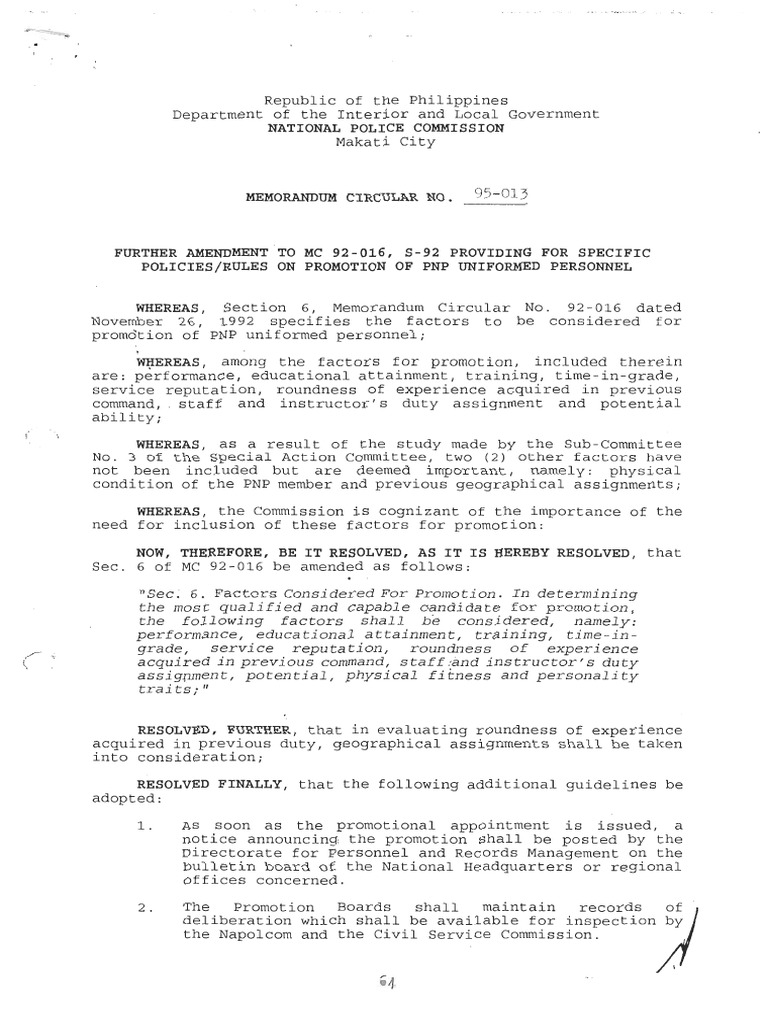 Napolcom MC No 1995-013 | PDF