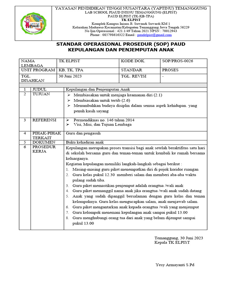 2 Sop Penjemputan | PDF
