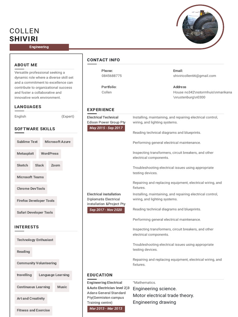 Gauteng Application CV | PDF | Engineering | Electrical Wiring