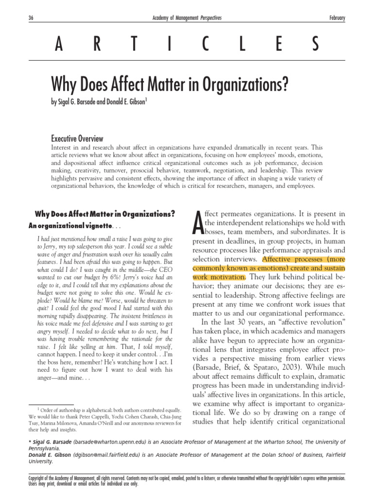 Barsade (2007) Why Does Affect Matters | PDF | Affect (Psychology ...