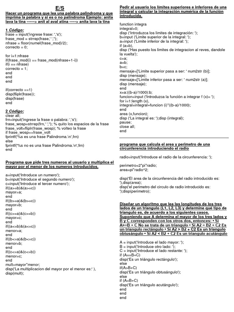 Ejemplos de Matlab | PDF | Matriz (Matemáticas) | Determinante