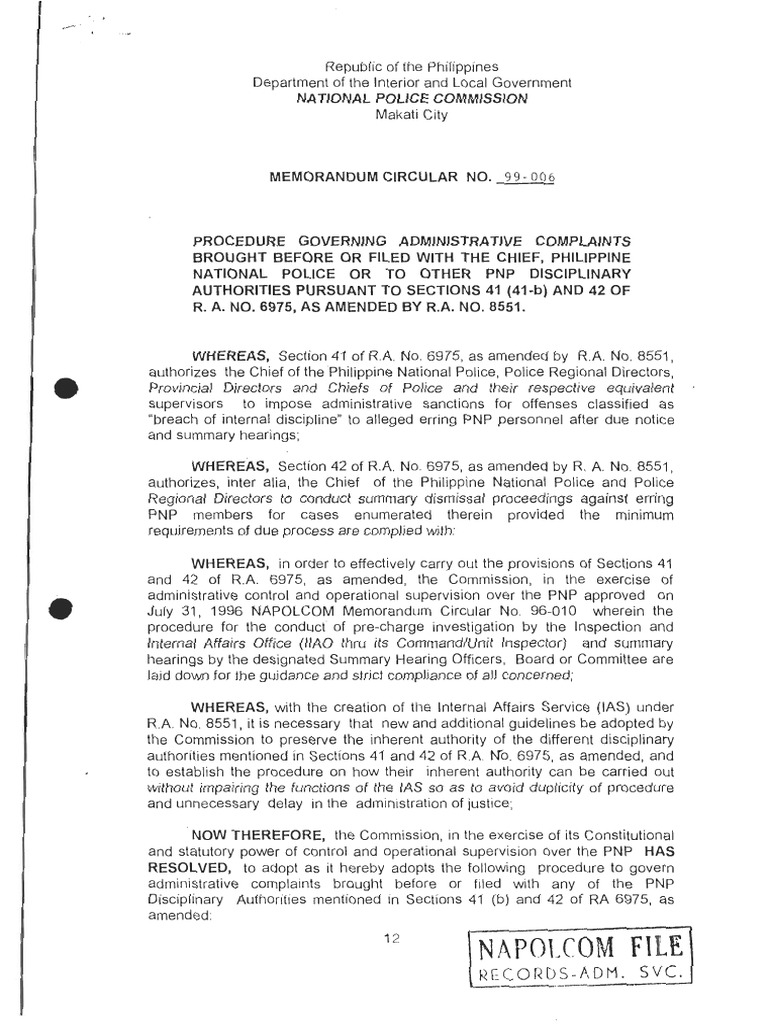 Napolcom MC No 1999-006 | PDF