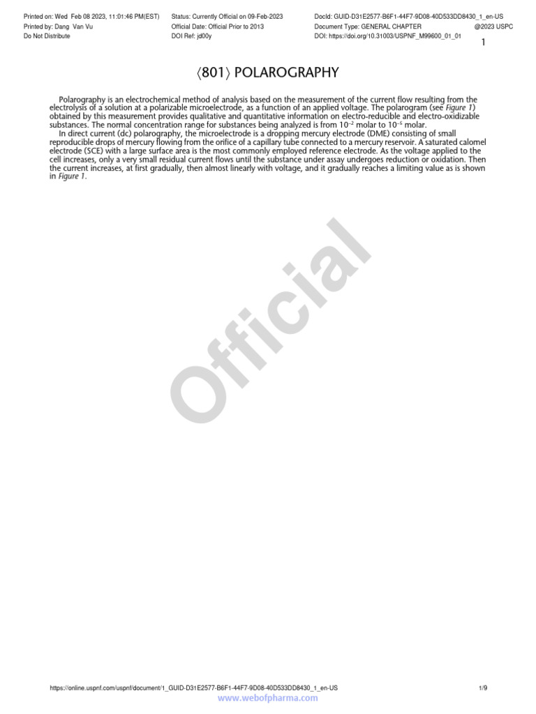 〈801〉 Polarography | PDF | Electrode | Physical Sciences