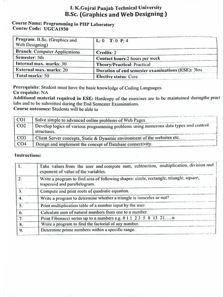 PHP Practicals List | PDF
