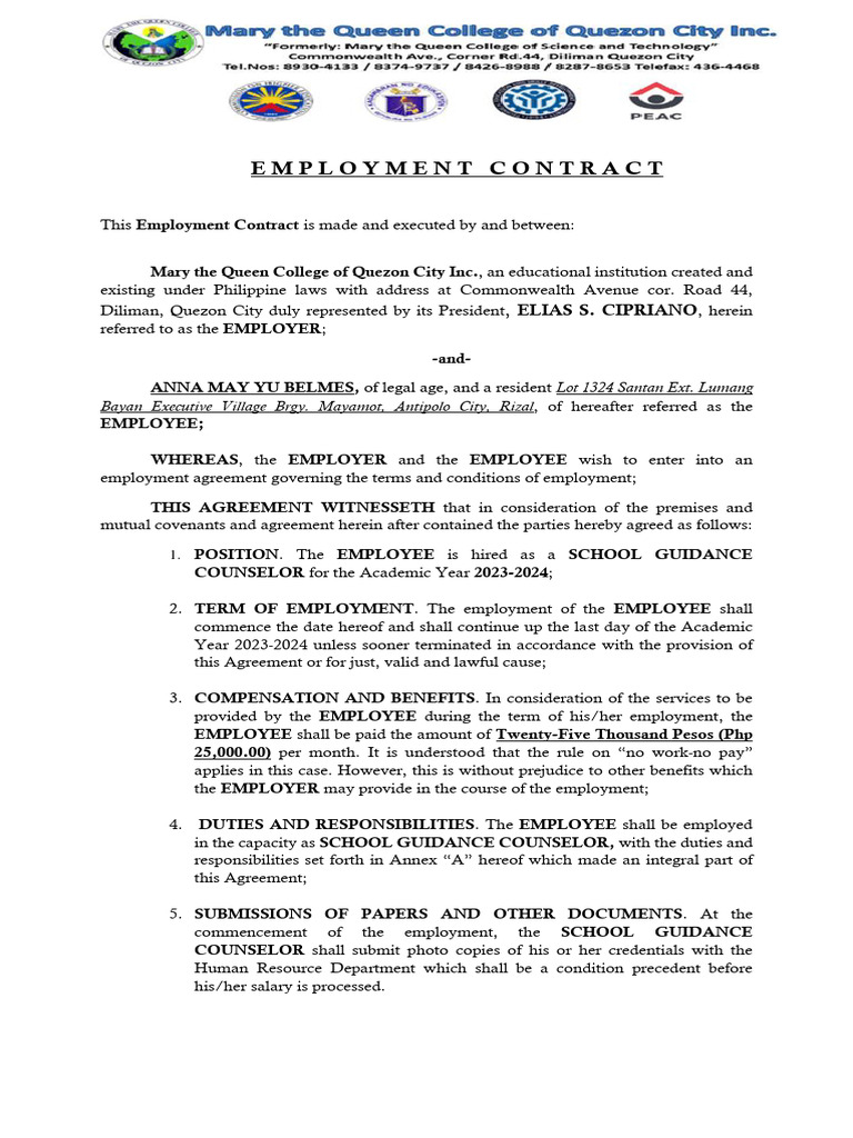School Guidance Counselor Contract | PDF | Employment | Justice