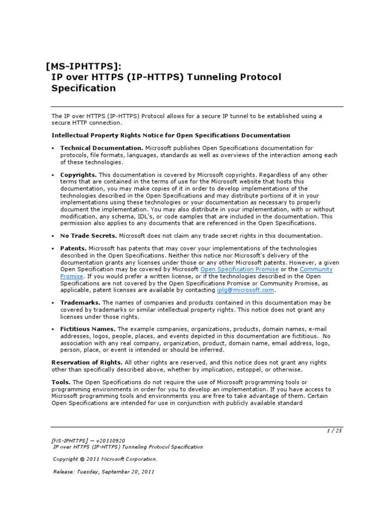 (Ms-Iphttps) : IP Over HTTPS (IP-HTTPS) Tunneling Protocol Specification | Download Free PDF ...