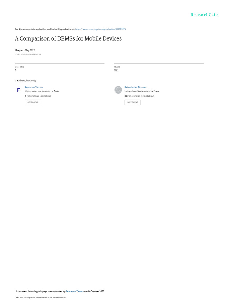 Springer 2022 CACIC 2021 A Comparison of DBMSs For Mobile Devices | PDF | Databases | Relational ...