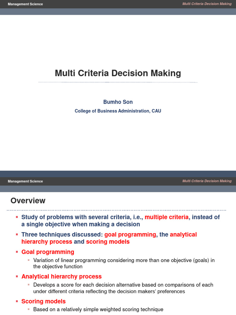 Multi Criteria Decision Making | PDF | Matrix (Mathematics) | Decision ...