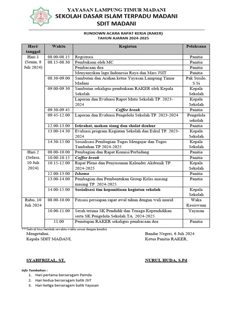 Susunan Acara Raker 2024 2025 | PDF