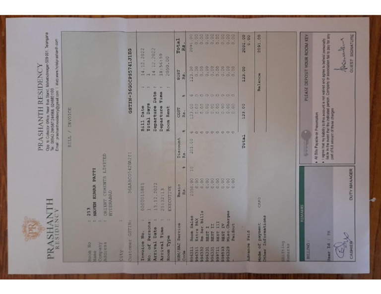 Bill Prashanth Residency | PDF