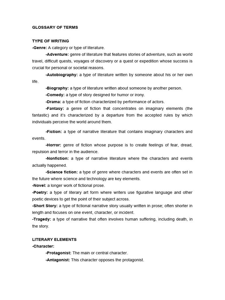Glossary of Terms | PDF | Narration | Narrative