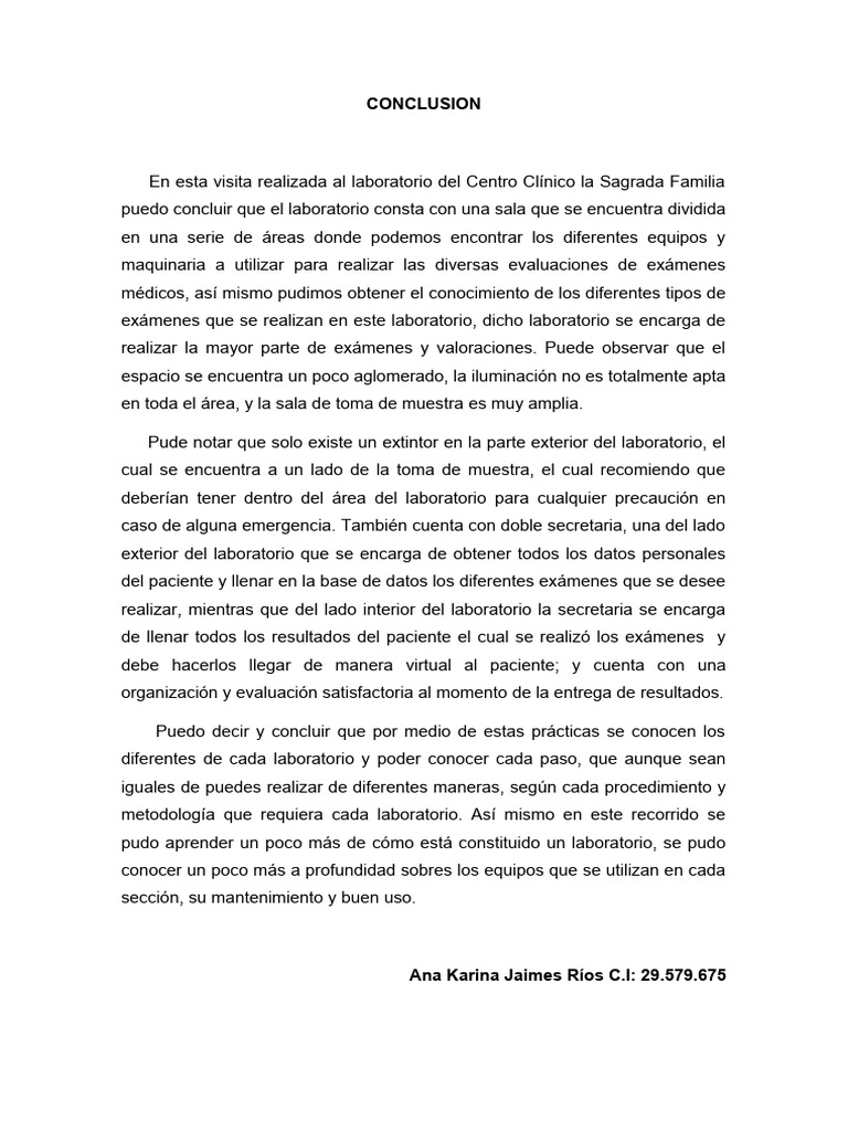 Conclusion 1 | PDF | Laboratorios