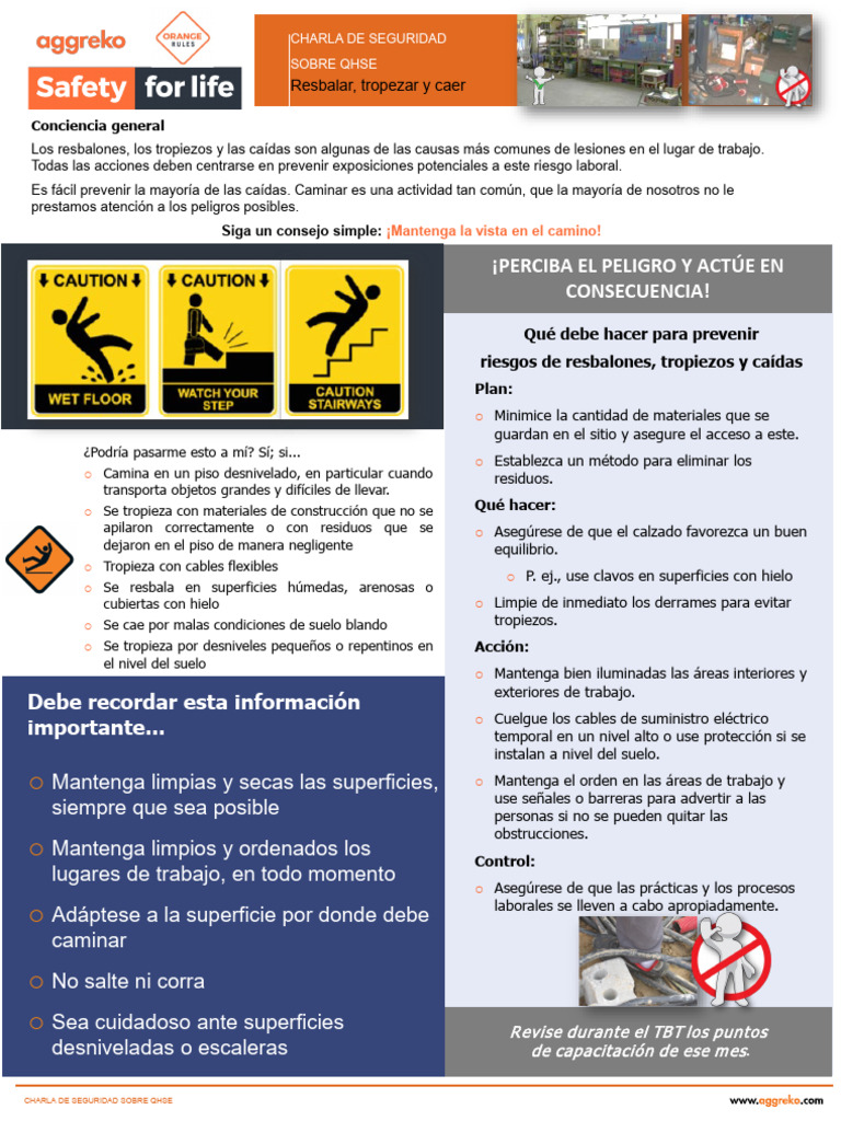 Toolbox Talk - Slip, Trip and Fall_ES | PDF