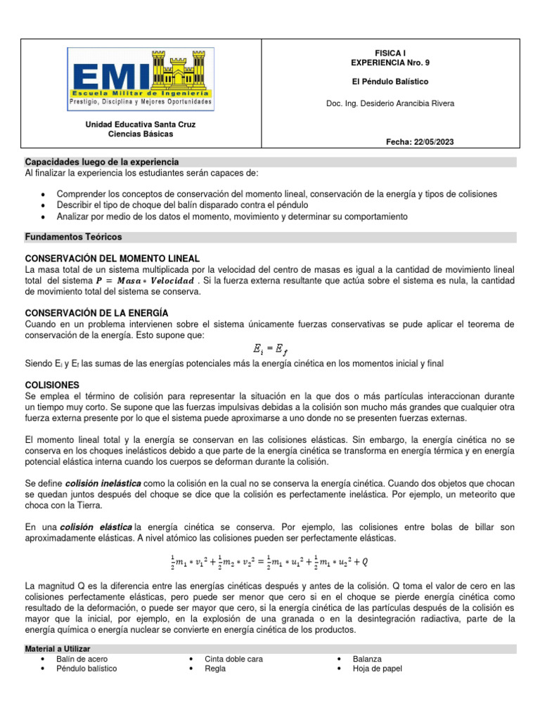 Experimento de Péndulo Balístico en Física | PDF | Elasticidad (Física ...