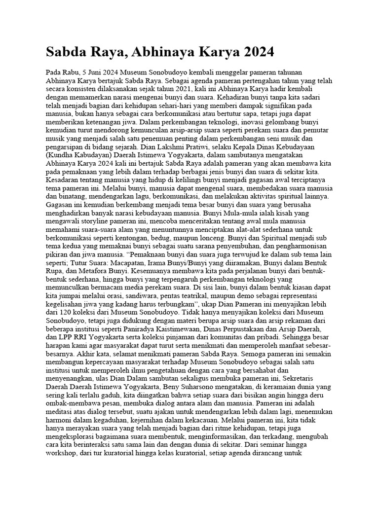 Sabda Raya, Abhinaya Karya 2024 | PDF | Seni | Agama & Spiritualitas
