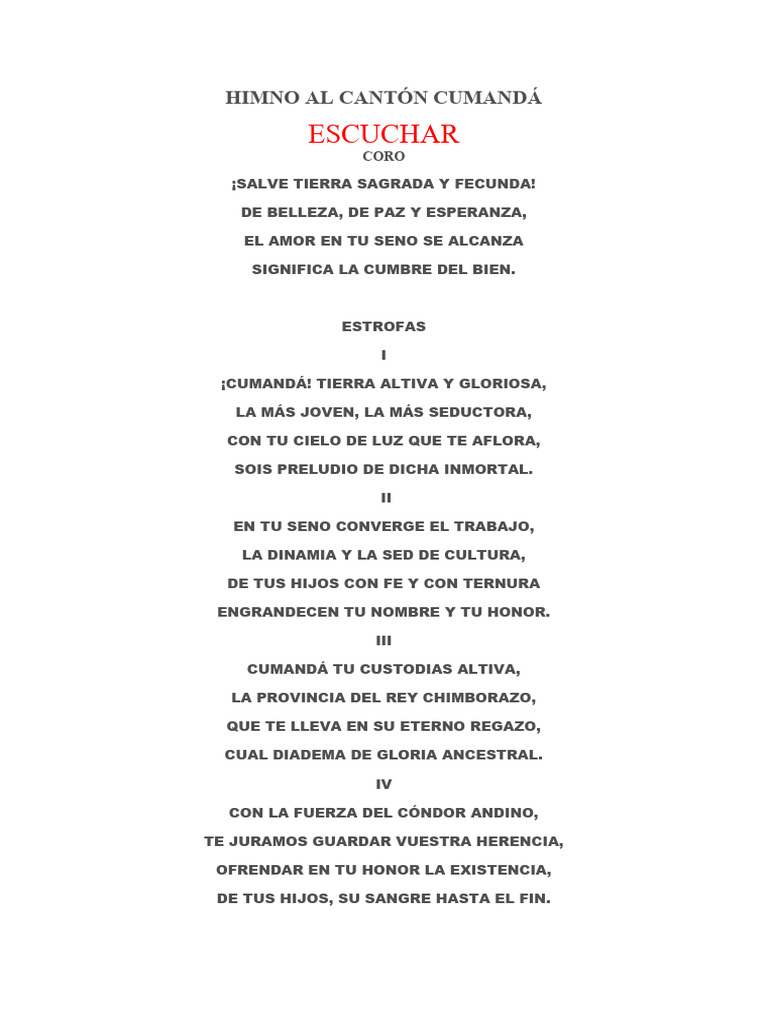 Himno Al Cantón Cumandá | PDF | Poesía