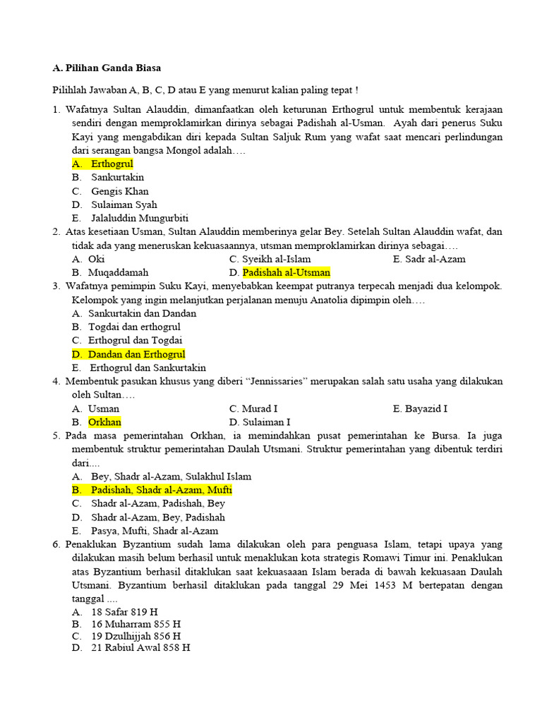 SOAL PAS 2023-2024 - CTH Soal PAS DGN Jawaban | PDF | Sejarah