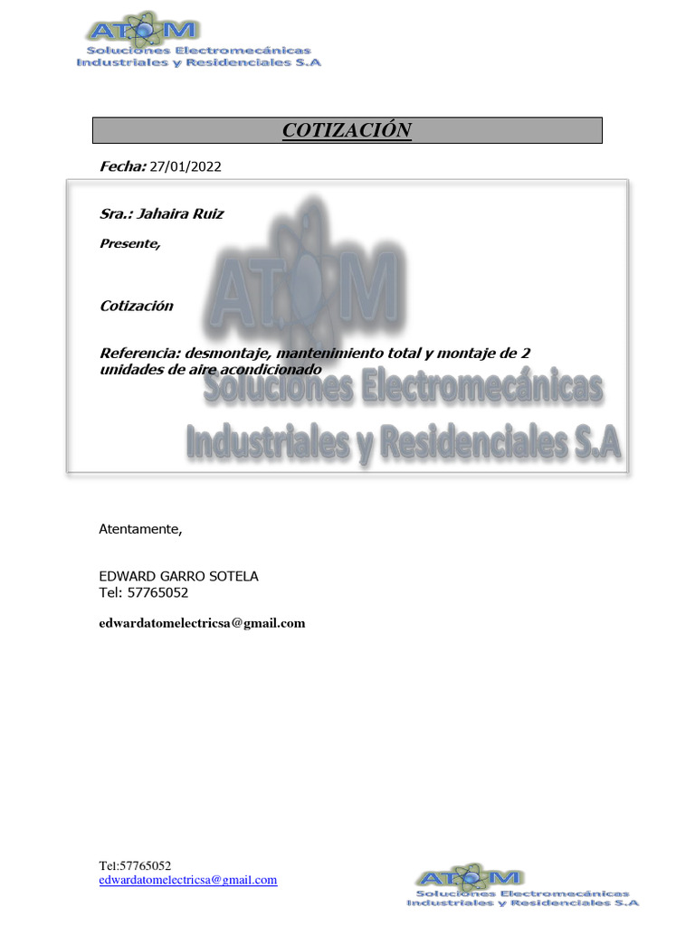 Cotizacion 012022 | PDF | Refrigeración | Aire acondicionado