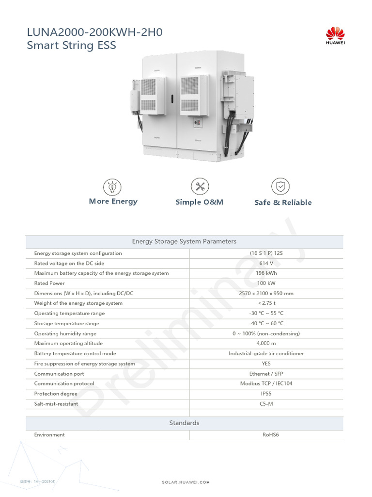 Huawei ESS 200 KWH Datasheet | PDF | Alternating Current | Electronics