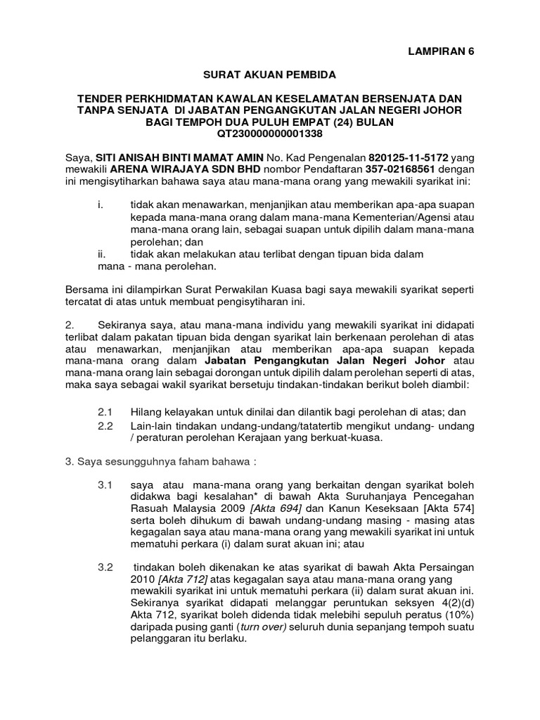 LAMPIRAN 6 - Surat Akuan Pembida | PDF