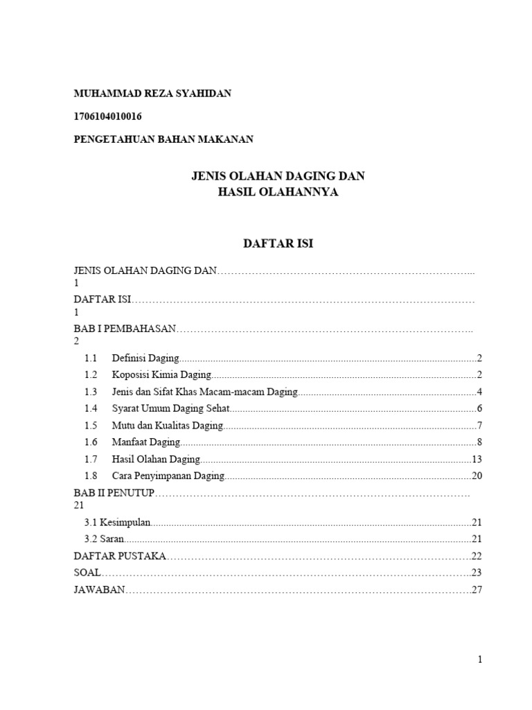 Jenis Olahan Daging Dan Hasil Olahannya | PDF