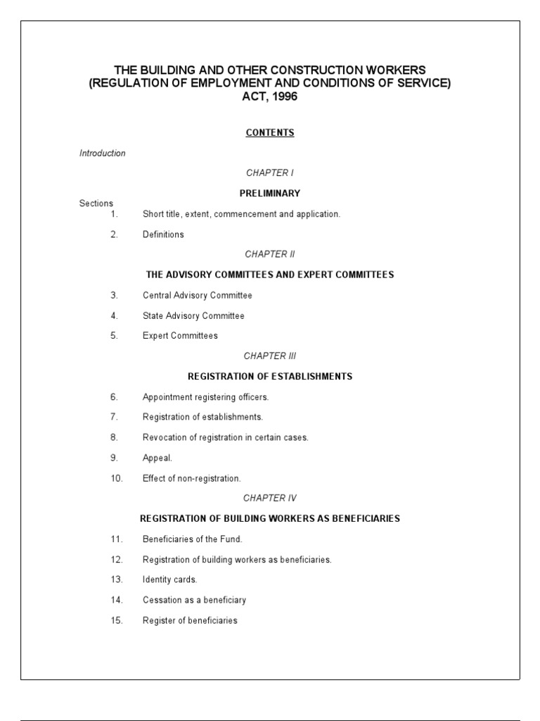 The Building Other Construction Workers Act 1996 | Government Of India ...