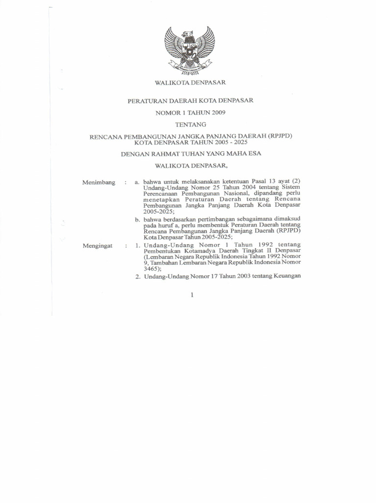 RPJPD Perda 1 2009 Denpasar | PDF