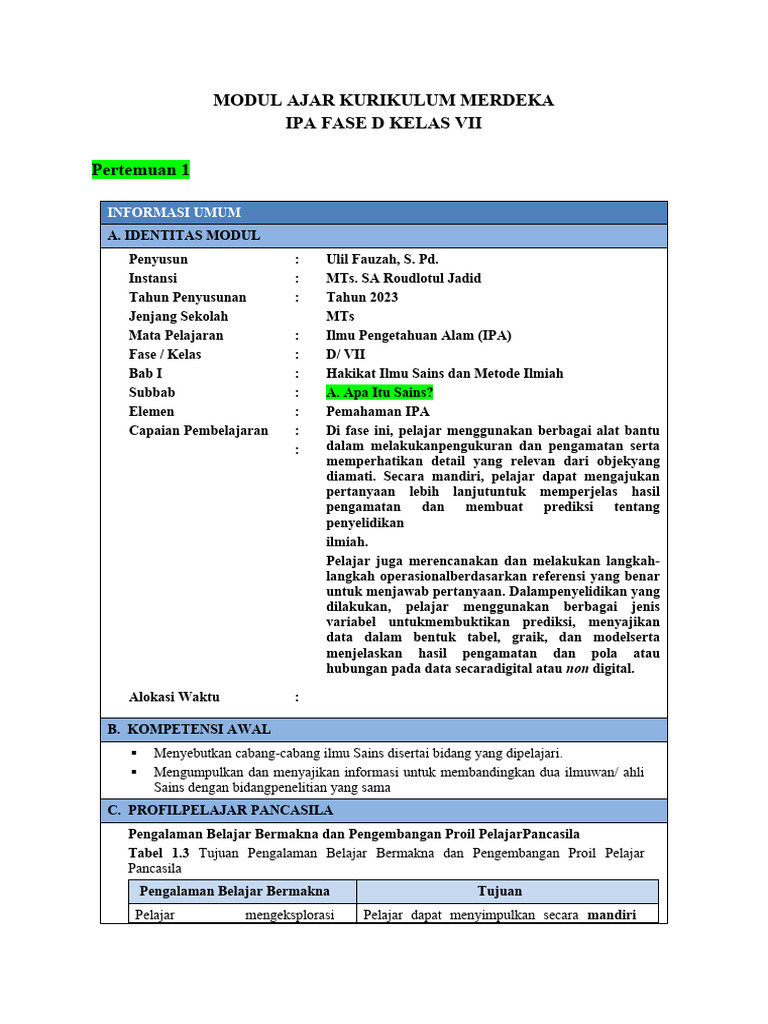 Modar 7 IPA Chap 1 | PDF | Karier & Perkembangan