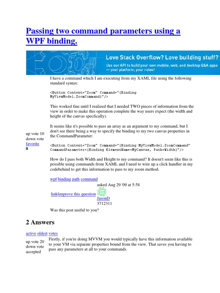 Passing Two Command Parameters Using A WPF Binding.: 2 Answers | PDF | Extensible Application ...