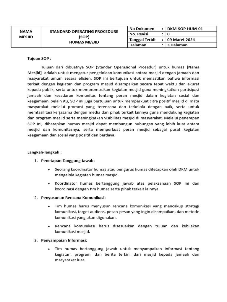 Sop 7 - Humas Mesjid1 | PDF