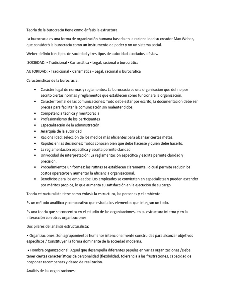 Teoría De La Burocracia Y Estructuralista Pdf Burocracia Sociedad