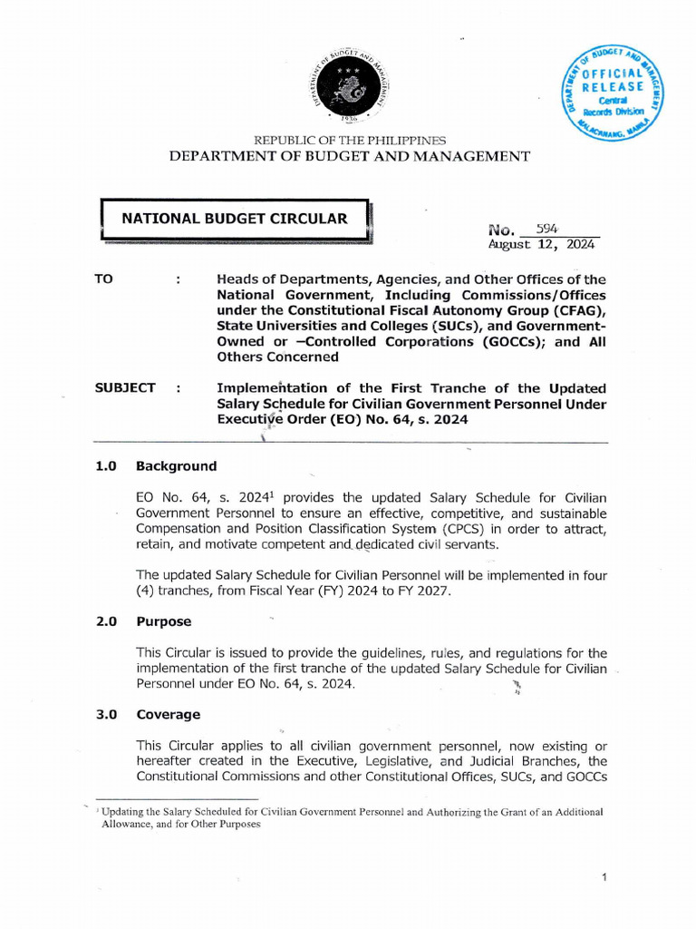 First Tranche Salary Schedule 2024 | PDF | Salary | Retirement