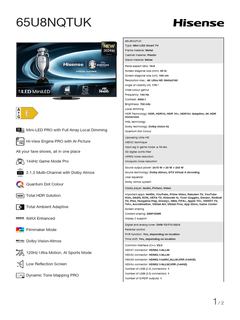65U8NQTUK | PDF | Electronics | Multimedia