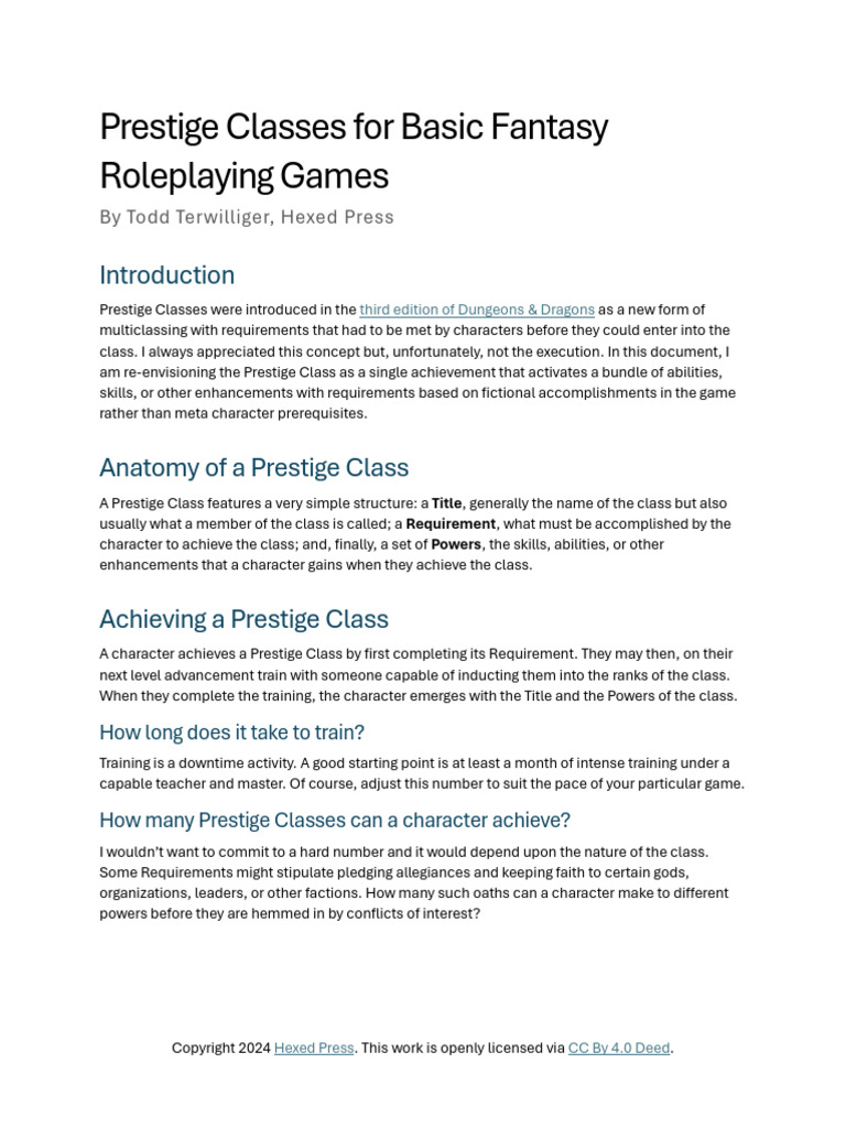 Prestige Classes For Basic Fantasy Roleplaying | PDF | Faith