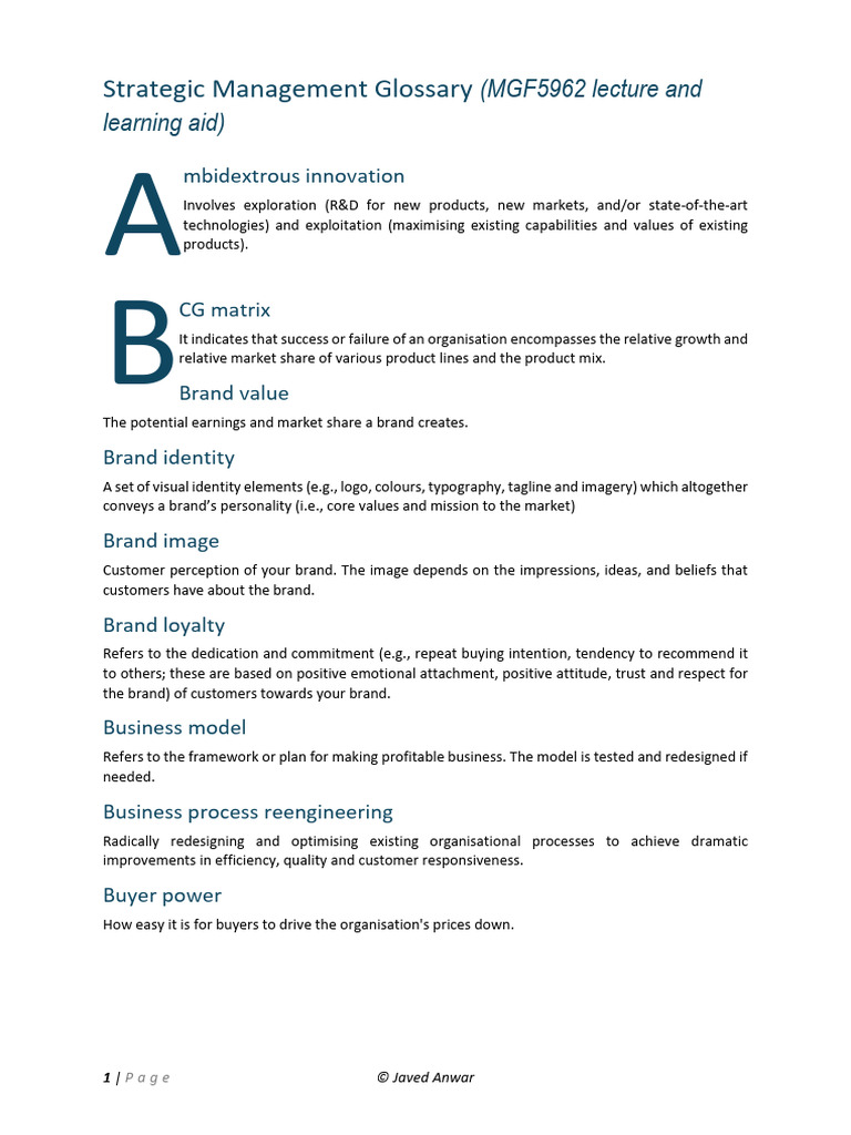Strategic Management Terms Guide | PDF | Strategic Management ...