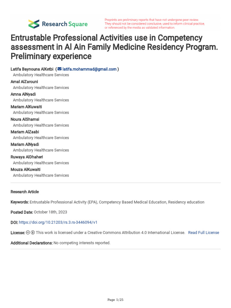 Entrustable Professional Activities Use in Competency Assessment in Al ...