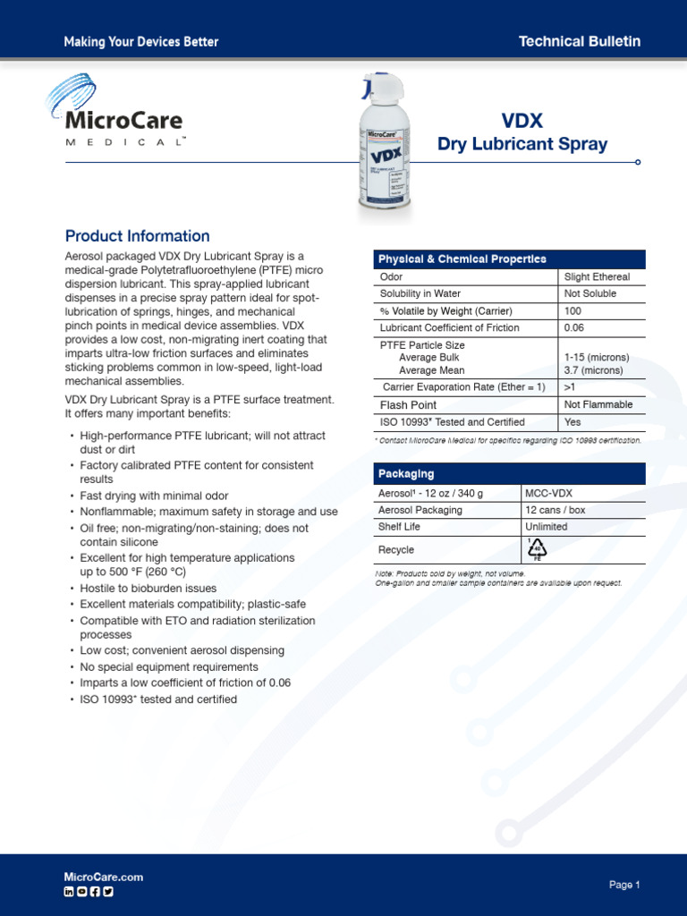 Medical-Grade VDX Dry Lubricant Spray | PDF | Lubricant | Materials