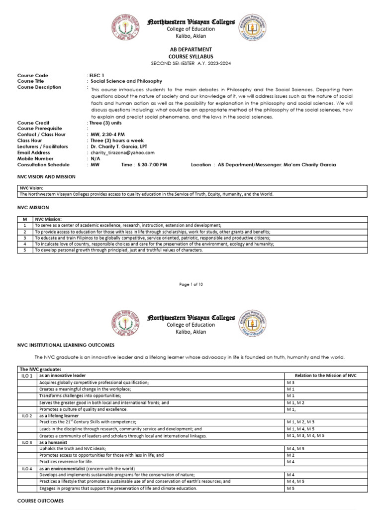 Soc Sci N Philo Syllabus | PDF | Online And Offline | Science