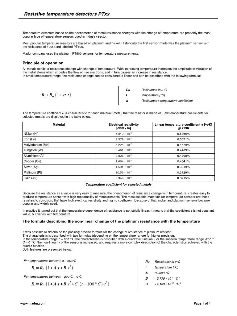 PT sensors_en | PDF | Electrical Resistance And Conductance | Electricity