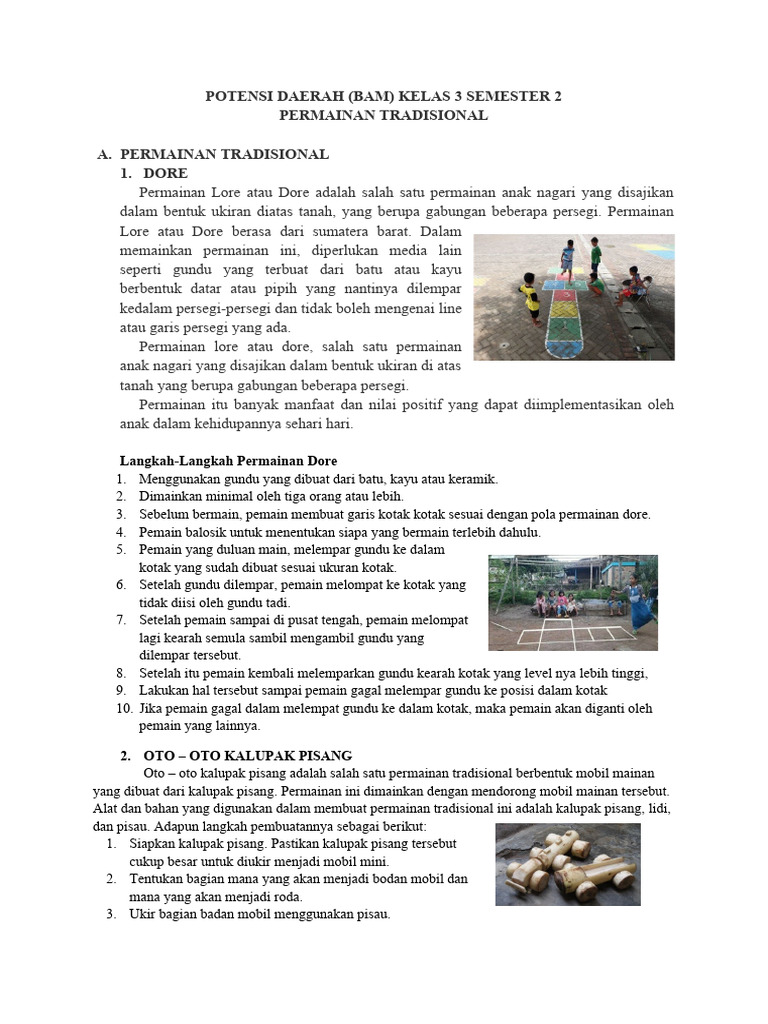 Bahan Ajar BAM - Permainan Tradisional Dan Kerajinan Setempat | PDF | Griya & Taman