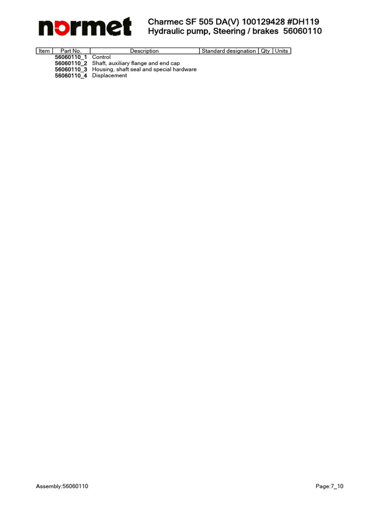 Charmec SF 505 DA(V) Hydraulic Pump Parts | PDF | Piston | Engine ...